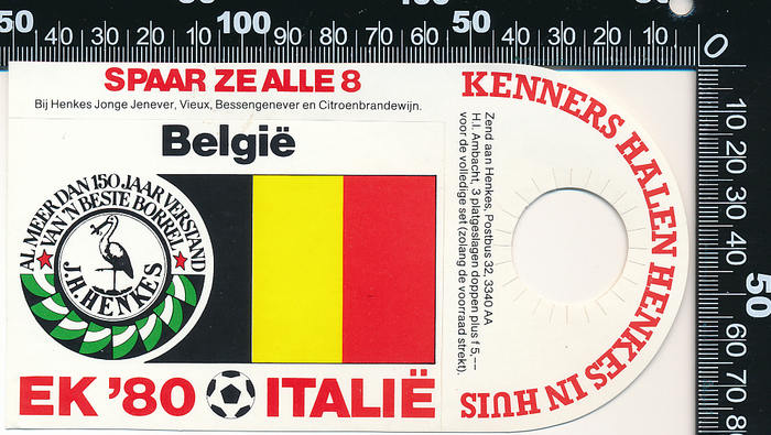 Henkes Jonge Jenever - EK 1980 Italie - Belgie