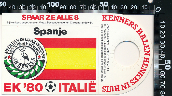 Henkes Jonge Jenever - EK 1980 Italie - Spanje
