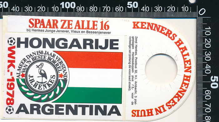 Henkes Jonge Jenever - WK 1978 Argentina - Hongarije