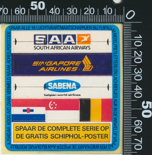Duyvis - Schiphol Poster - SAA - Singapore Airlines - Sabena